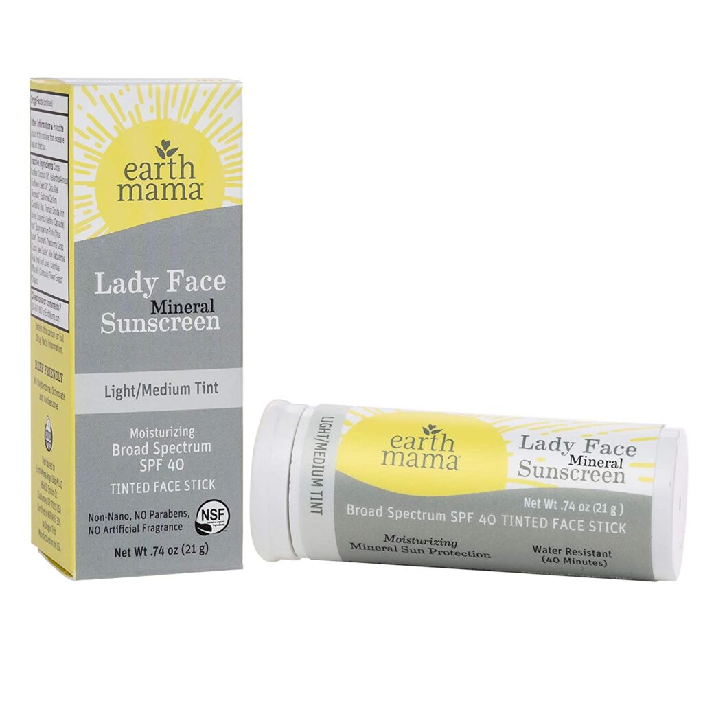 Earth Mama Lady Face Mineral Sunscreen Tinted Face Stick, SPF 40 ...